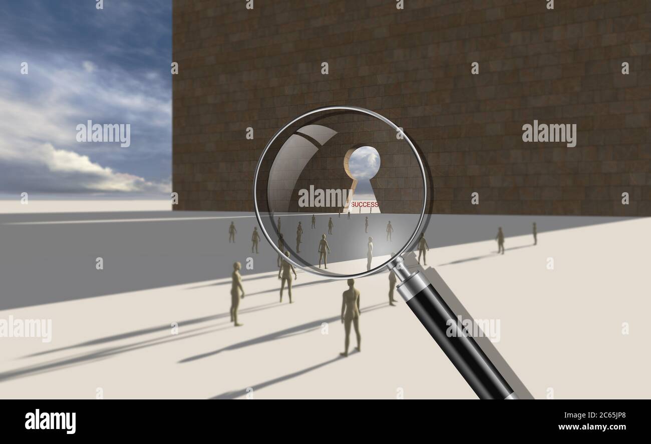 Group of people walking into a gate shaped like a keyhole Stock Photo ...