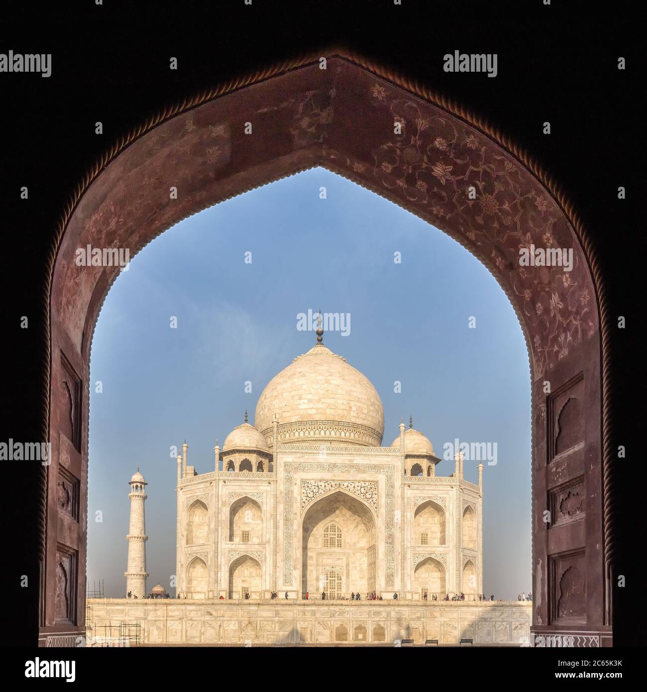 View of Taj Mahal with pool reflection in Agra India at sunrise Stock ...