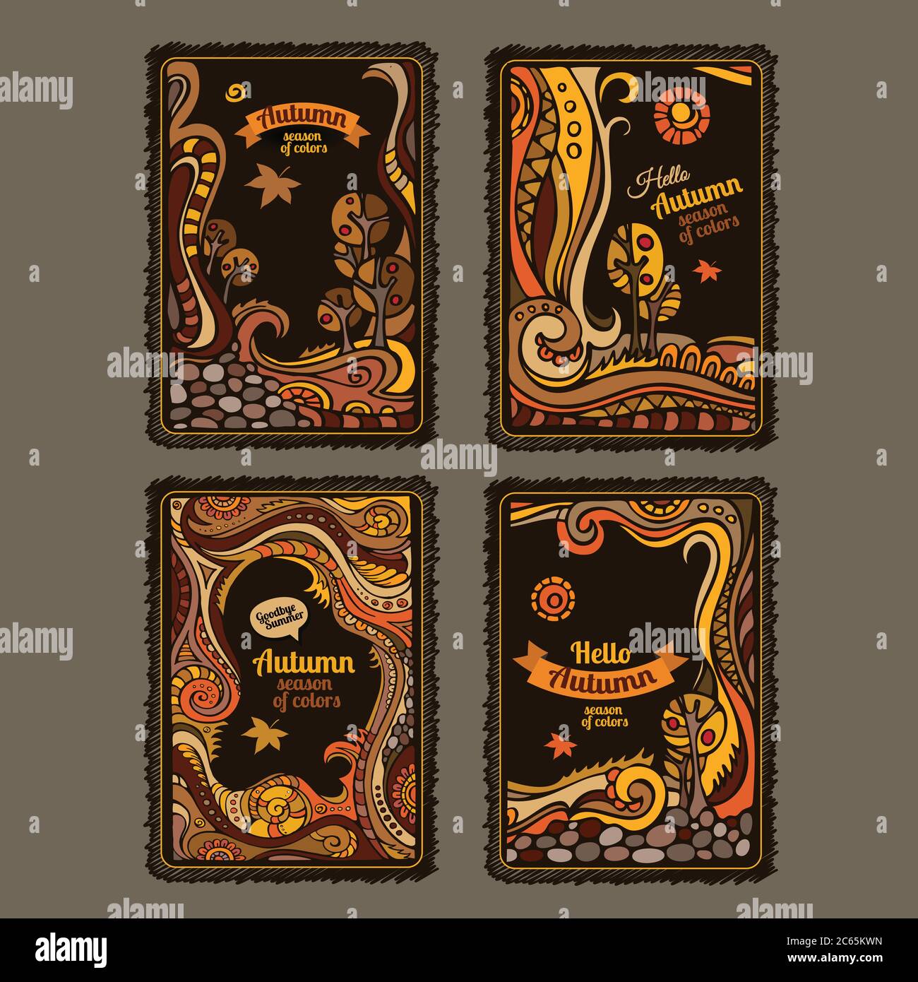 Vector autumn cartoon cards design Stock Vector Image & Art - Alamy