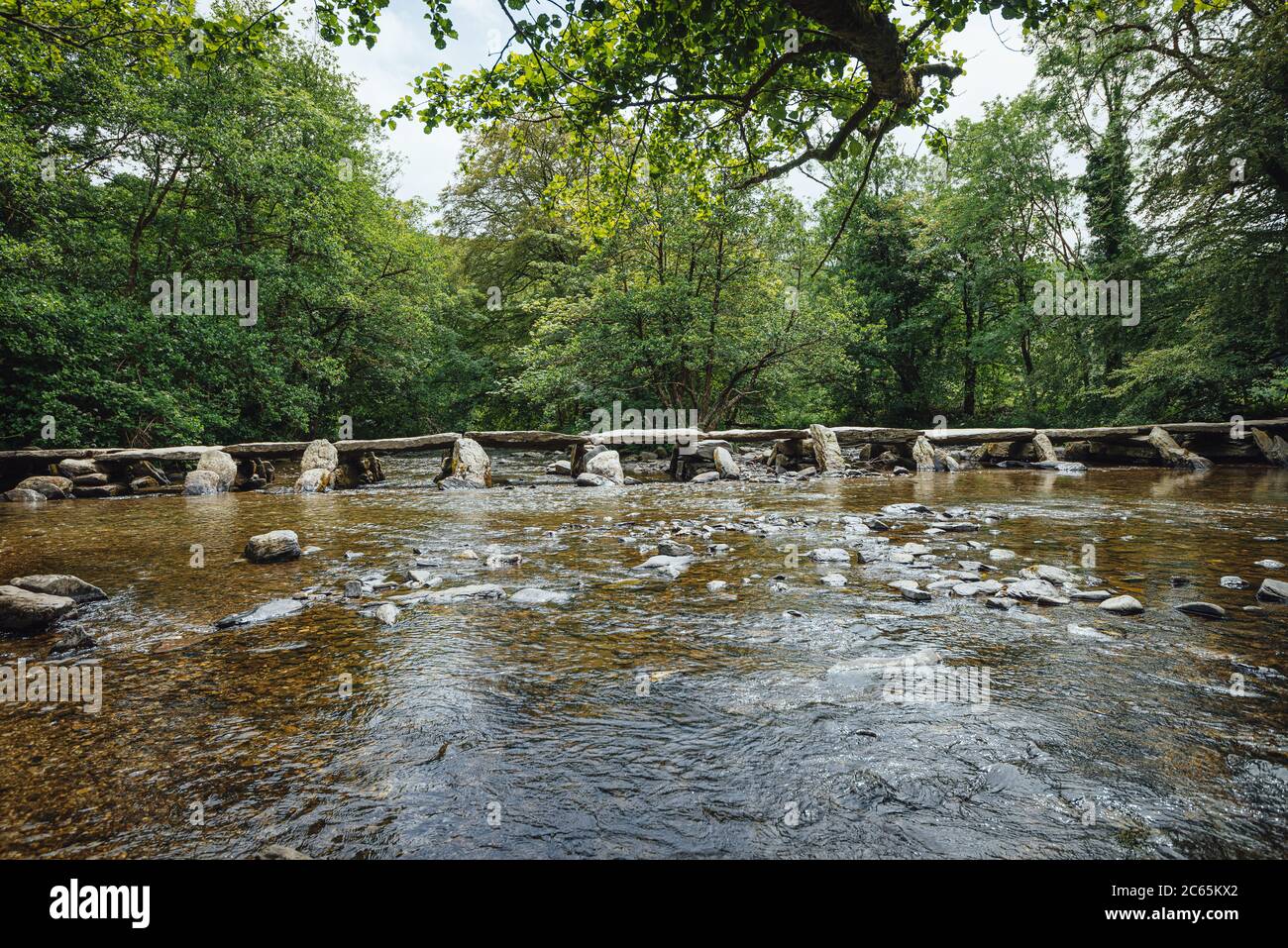 Tarr Steps clapper bridge crossing the River Barle in the Exmoor ...