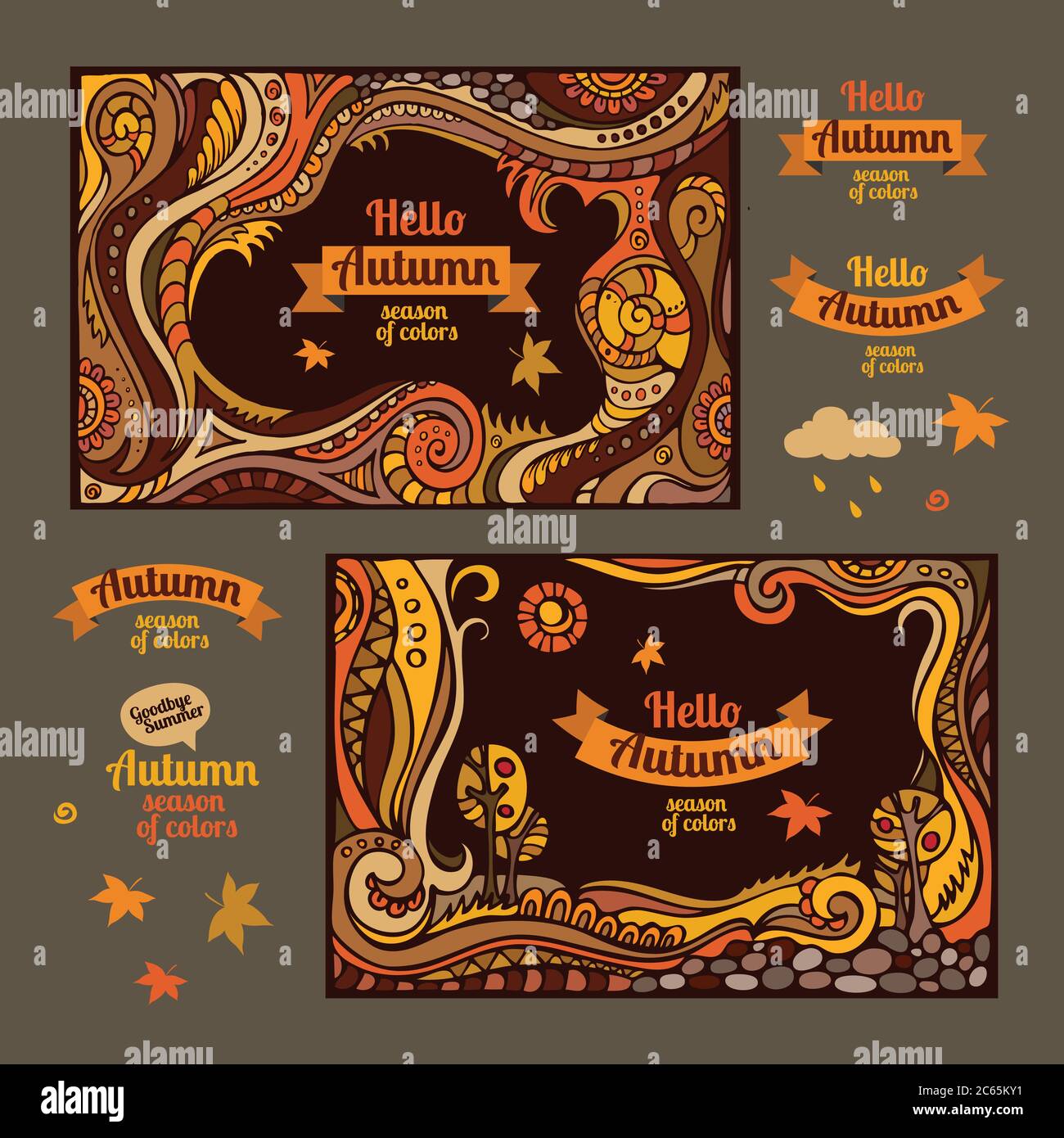 decorative autumn cartoon cards design Stock Vector Image & Art - Alamy