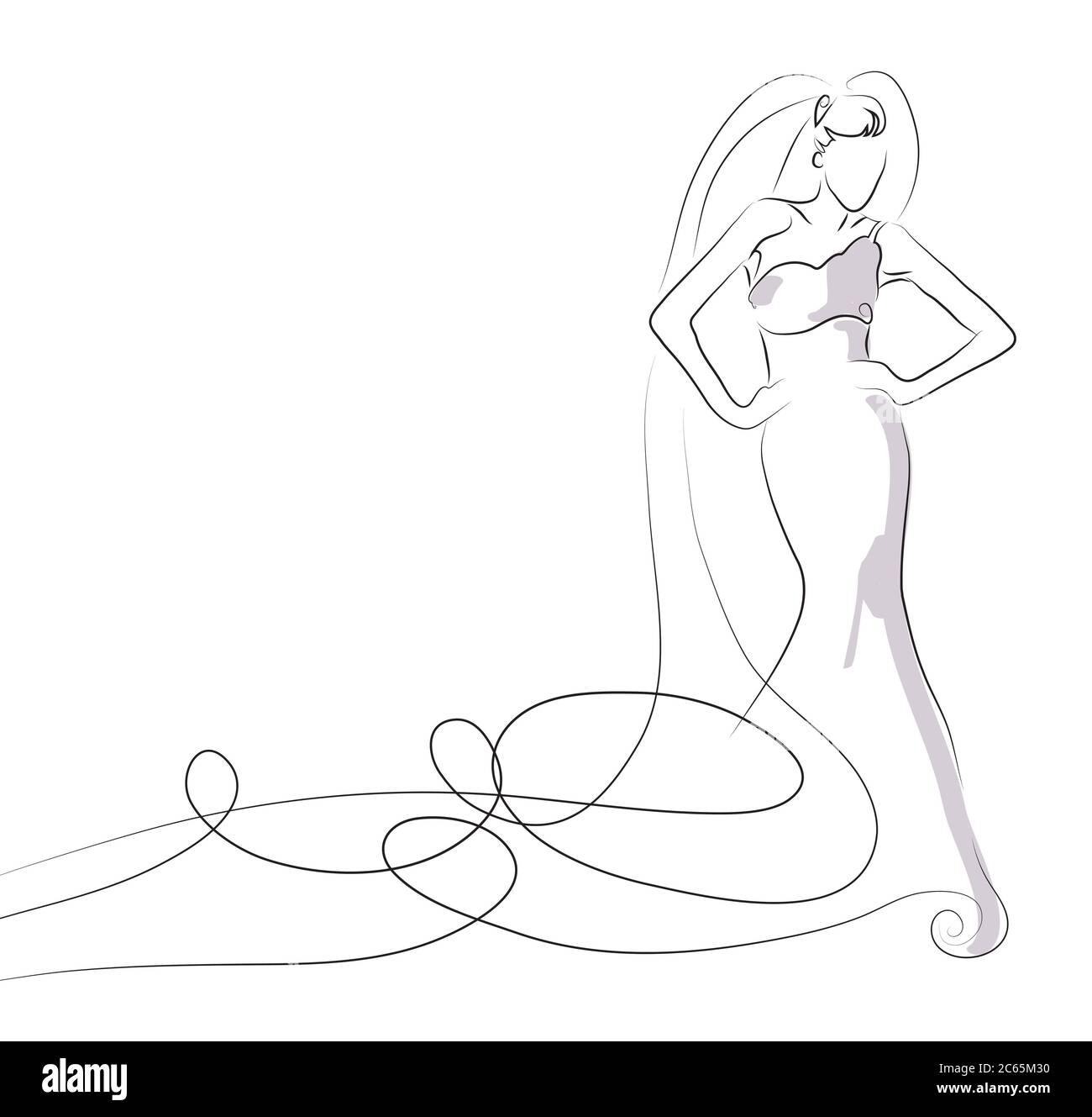sketch of beautiful young bride in white dress made in 2d software ...
