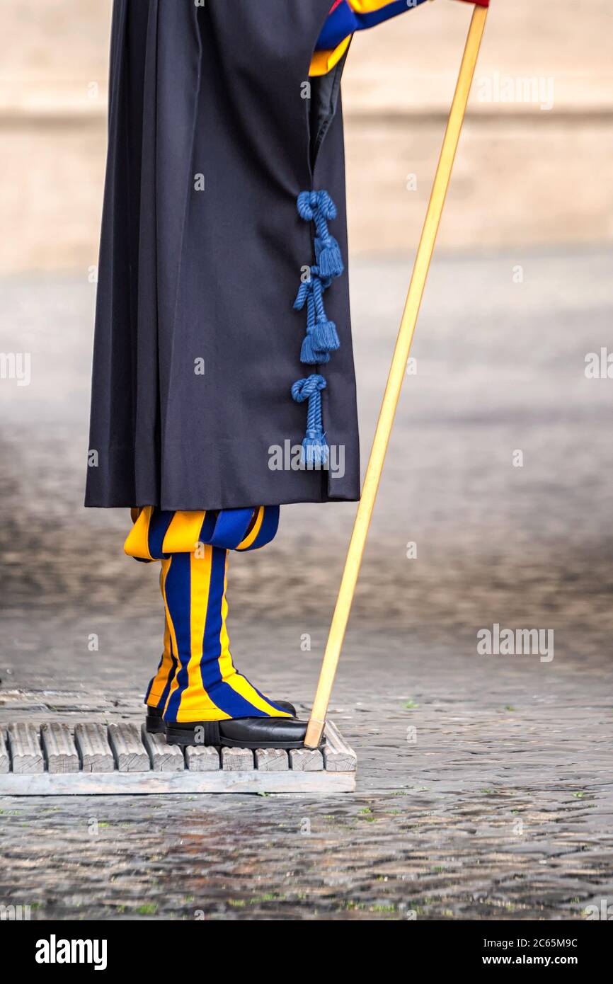 Detail of the colorful uniform the Swiss Guard wears near St. Peter's ...