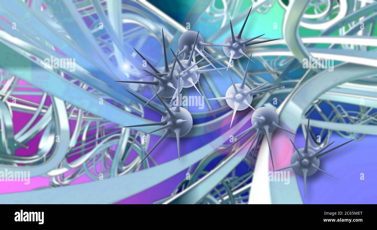 Computer virus represented with blue cyber attacking bacteria Stock ...