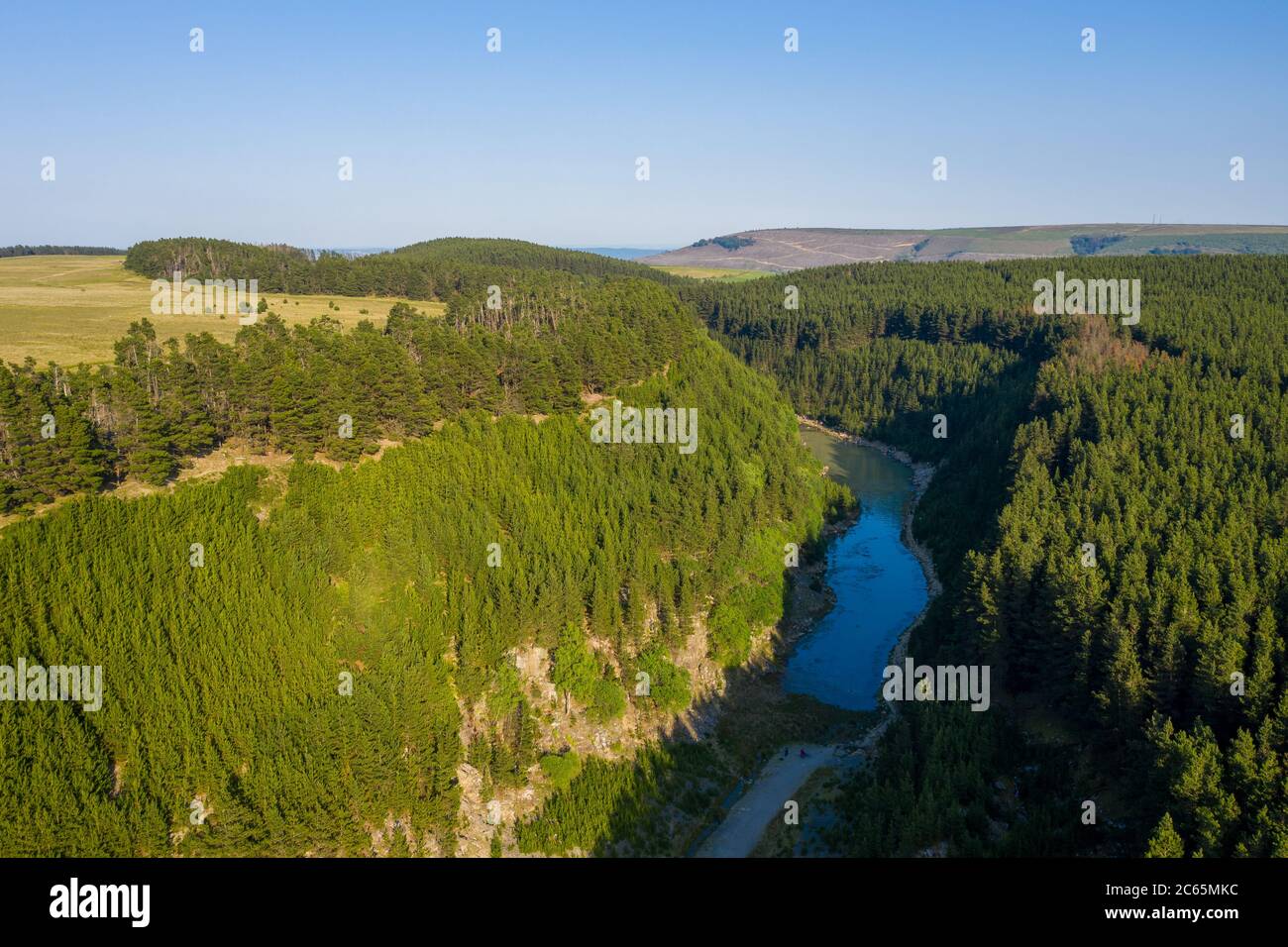 Aerial view of a lush Canyon in South Wales United Kingdom, called ...