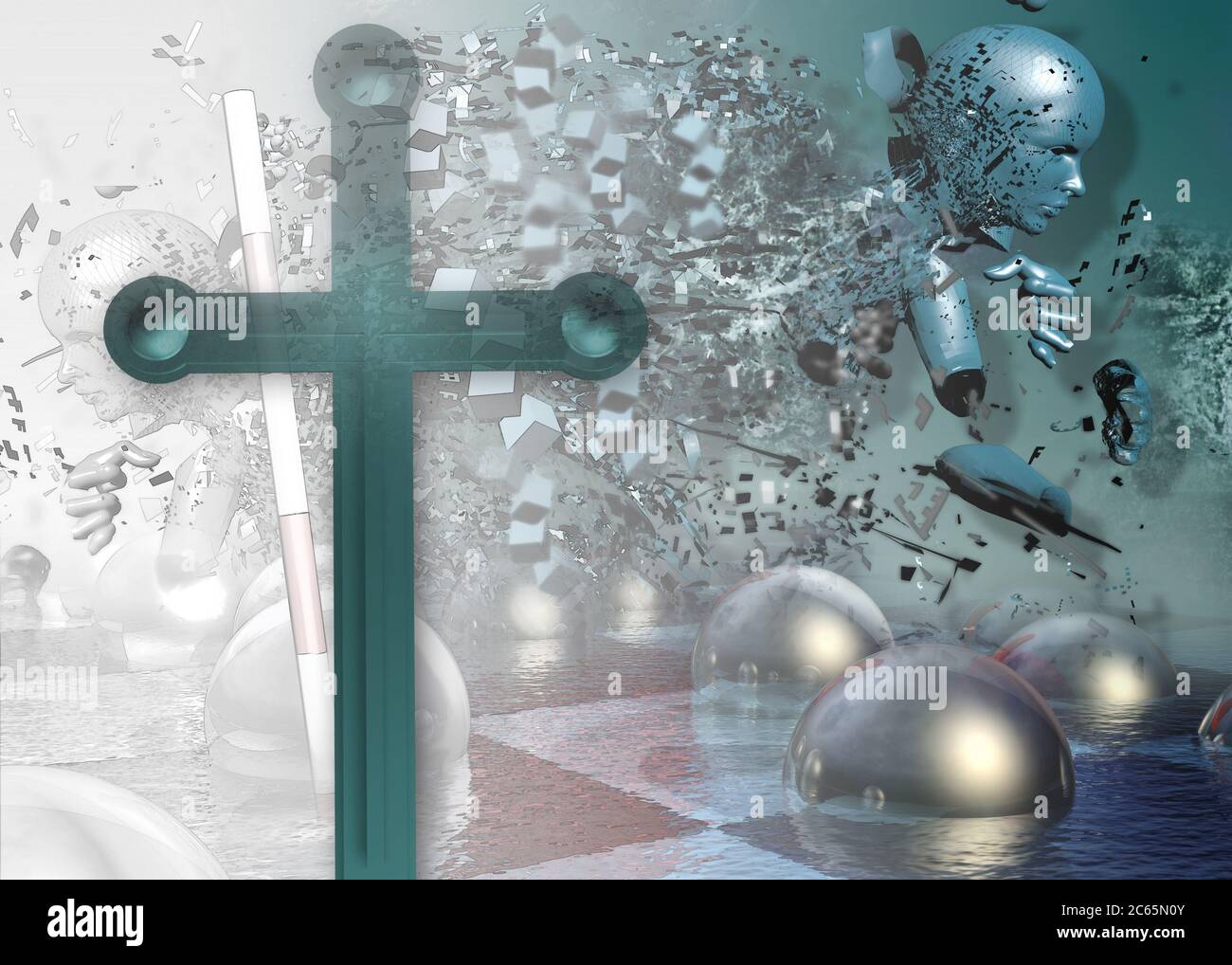 Checkered composition background on blue background made in 3d Stock ...