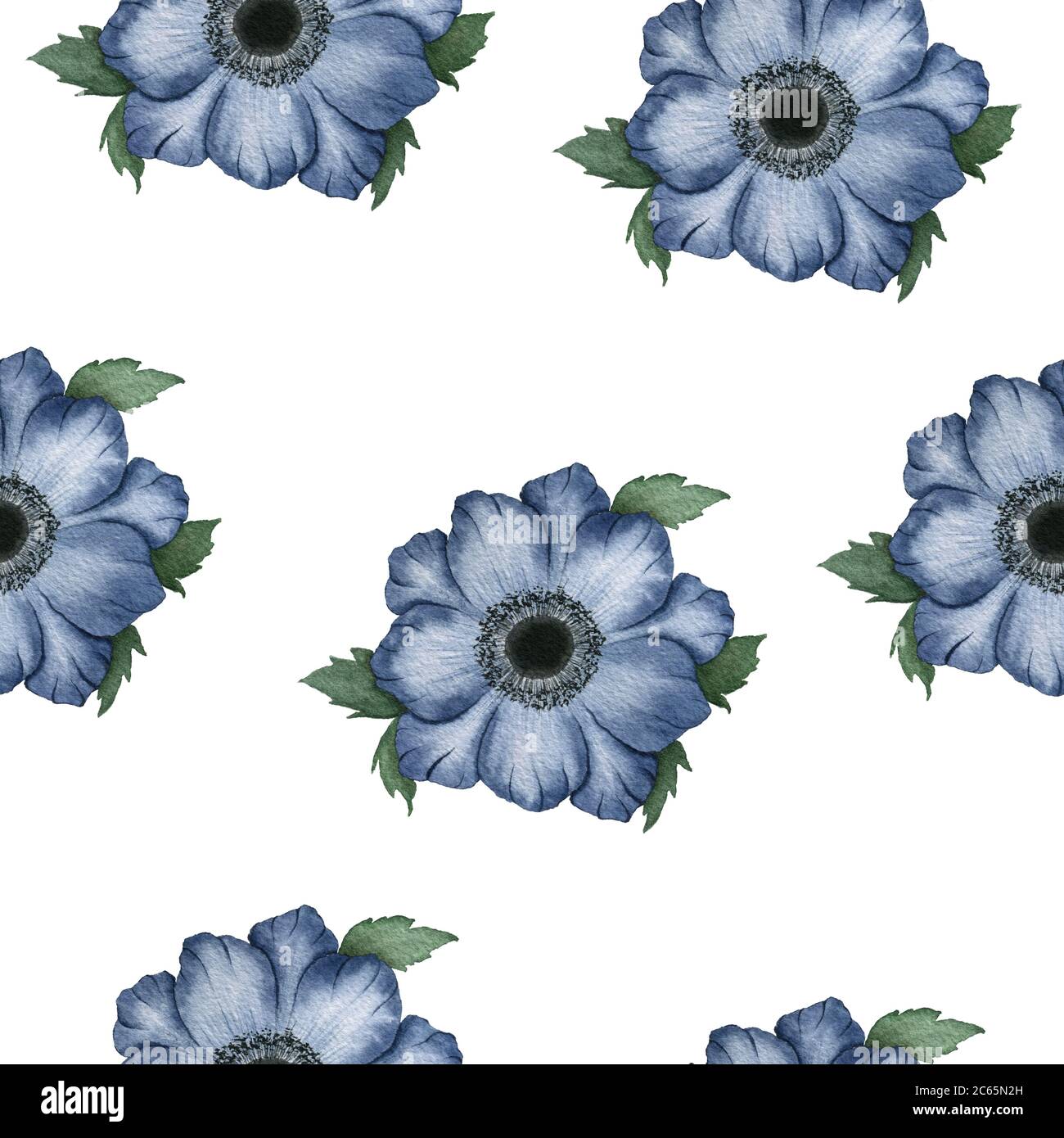 navy blue anemone flowers seamless pattern, retro floral design for ...