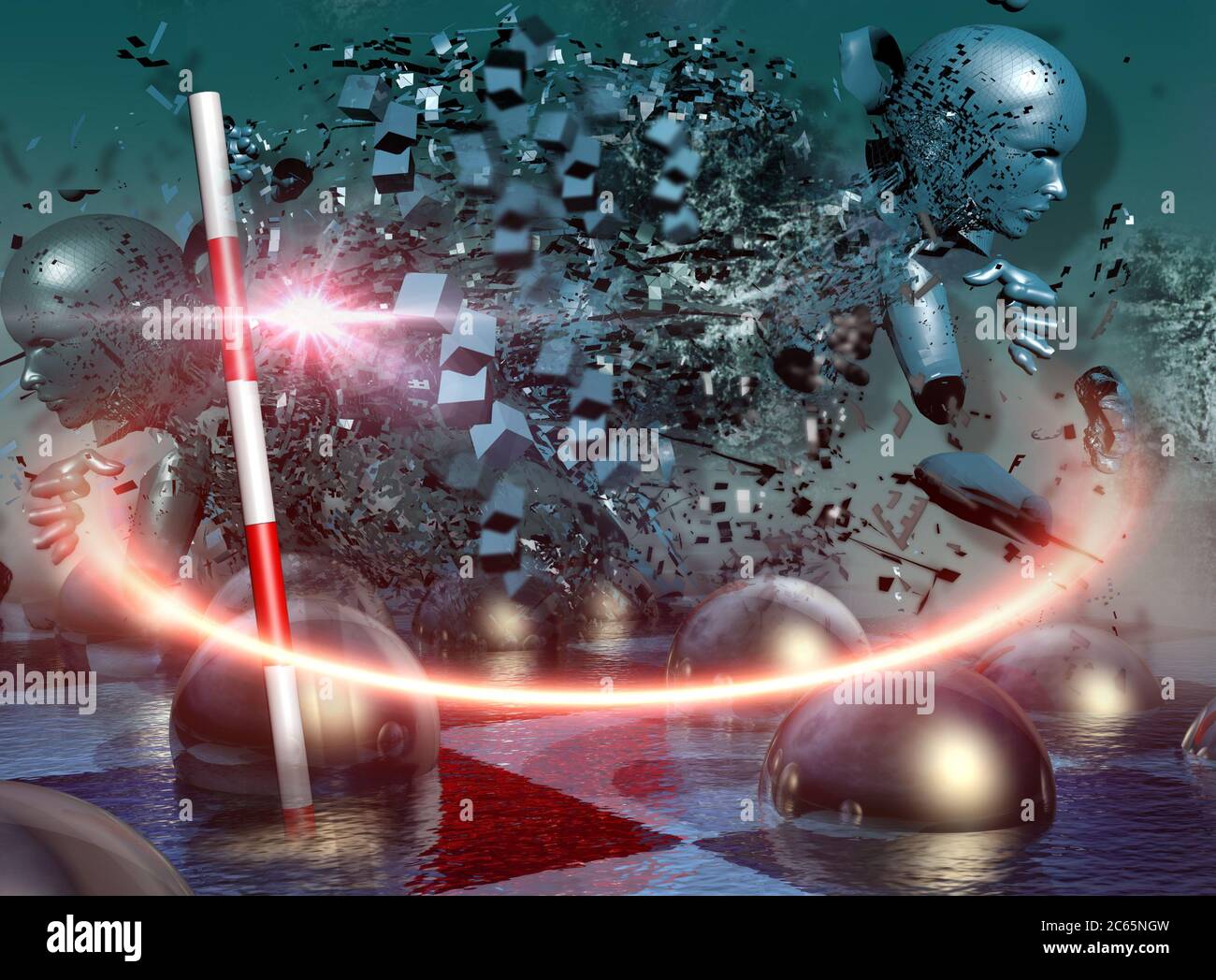 Checkered composition background on blue background made in 3d Stock ...