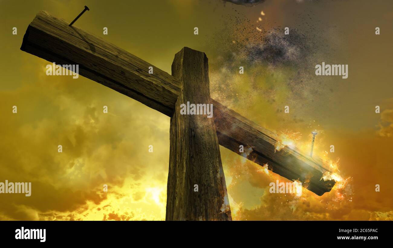 Wooden cross against the sky in fire Stock Photo - Alamy