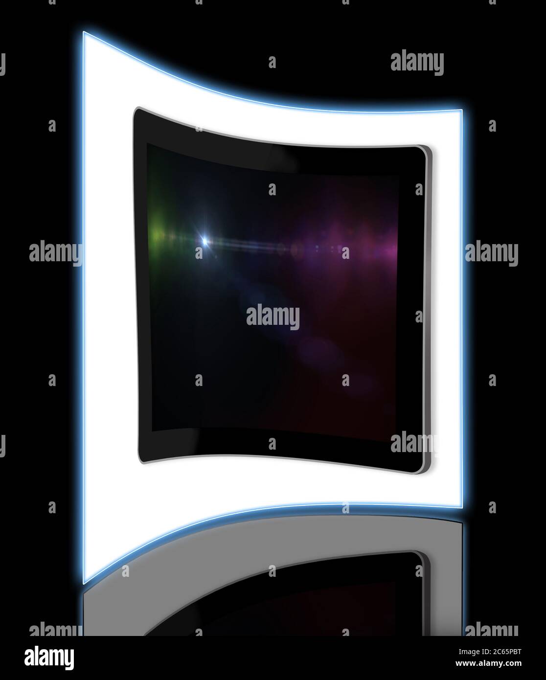 Lens flare effect in space on screen of tablet made in 3d software ...