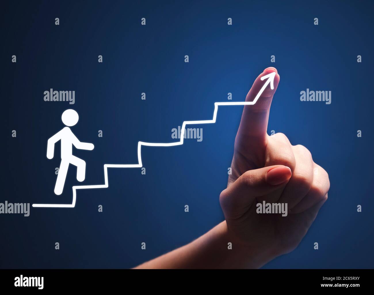 Hand Setting Goal Drawing Steps For Stickman, Blue Background, Collage ...