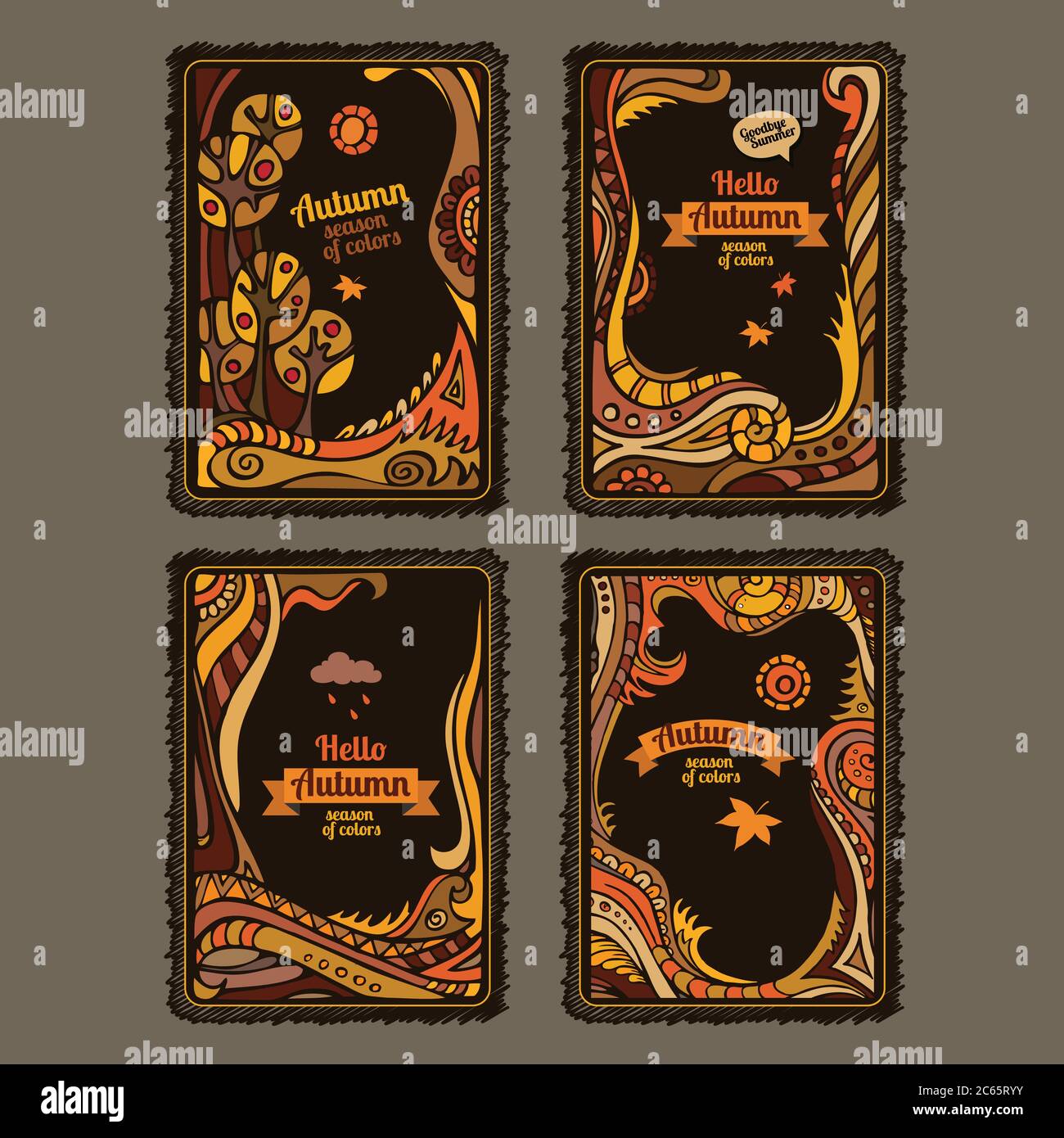 Vector autumn cartoon cards design Stock Vector Image & Art - Alamy