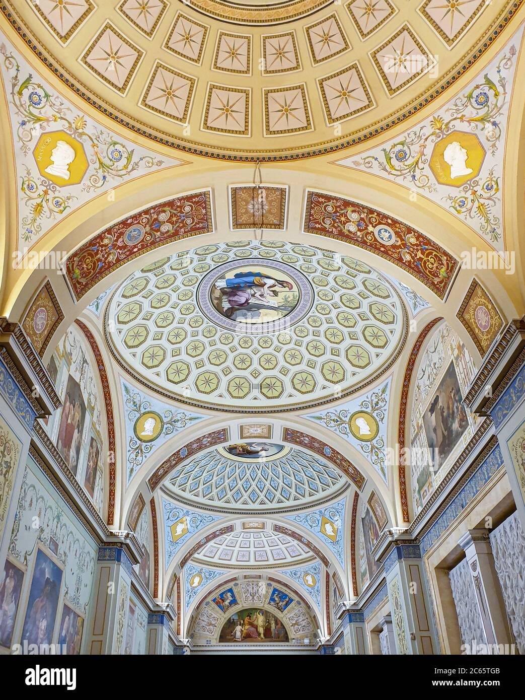 Patterned ceiling with paintings in the Hermitage in Russia Stock Photo ...