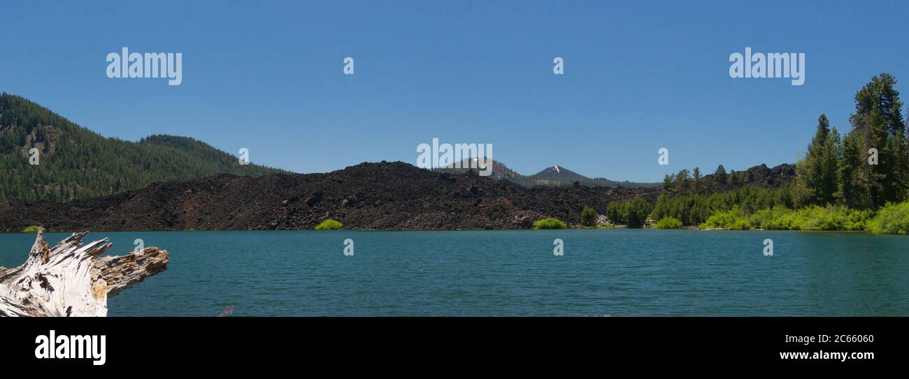 Panorama of Butte Lake and lava beds in Lassen Volcanic National Park ...