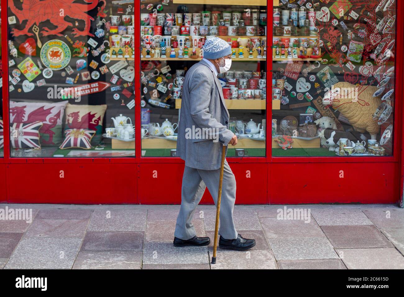 Cardiff, Wales, UK. 6th July, 2020. An elderly man wearing a face-mask ...