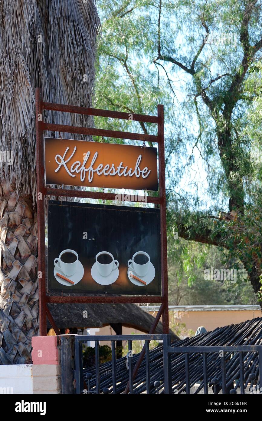 Africa, Namibia, Omaruru, sign in German language, coffee shop Stock ...