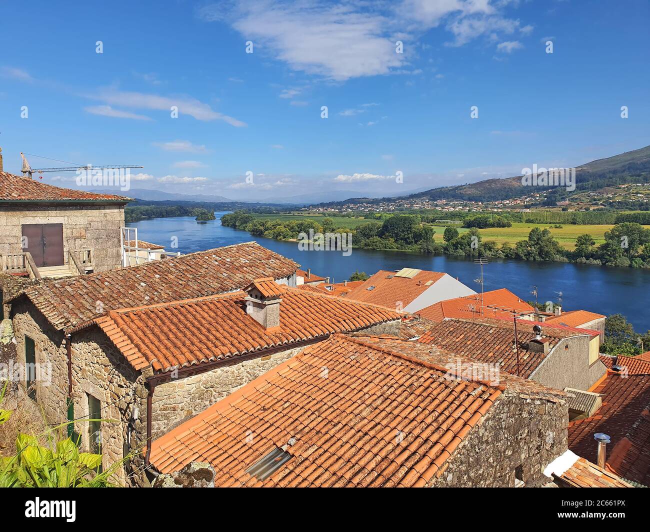 Minho river and Tui village. Tui river is a natural border between ...