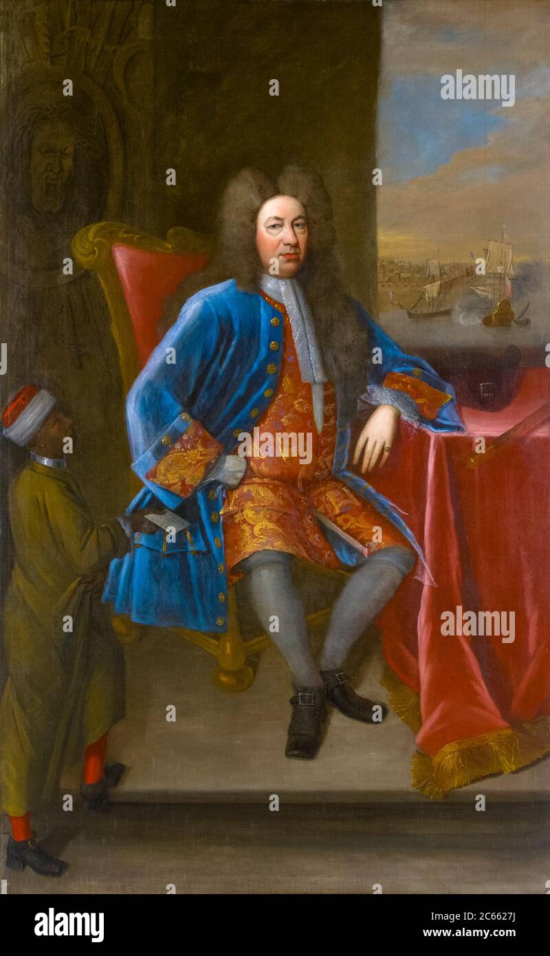 Elihu Yale (1649-1721), with his servant, portrait painting by James ...
