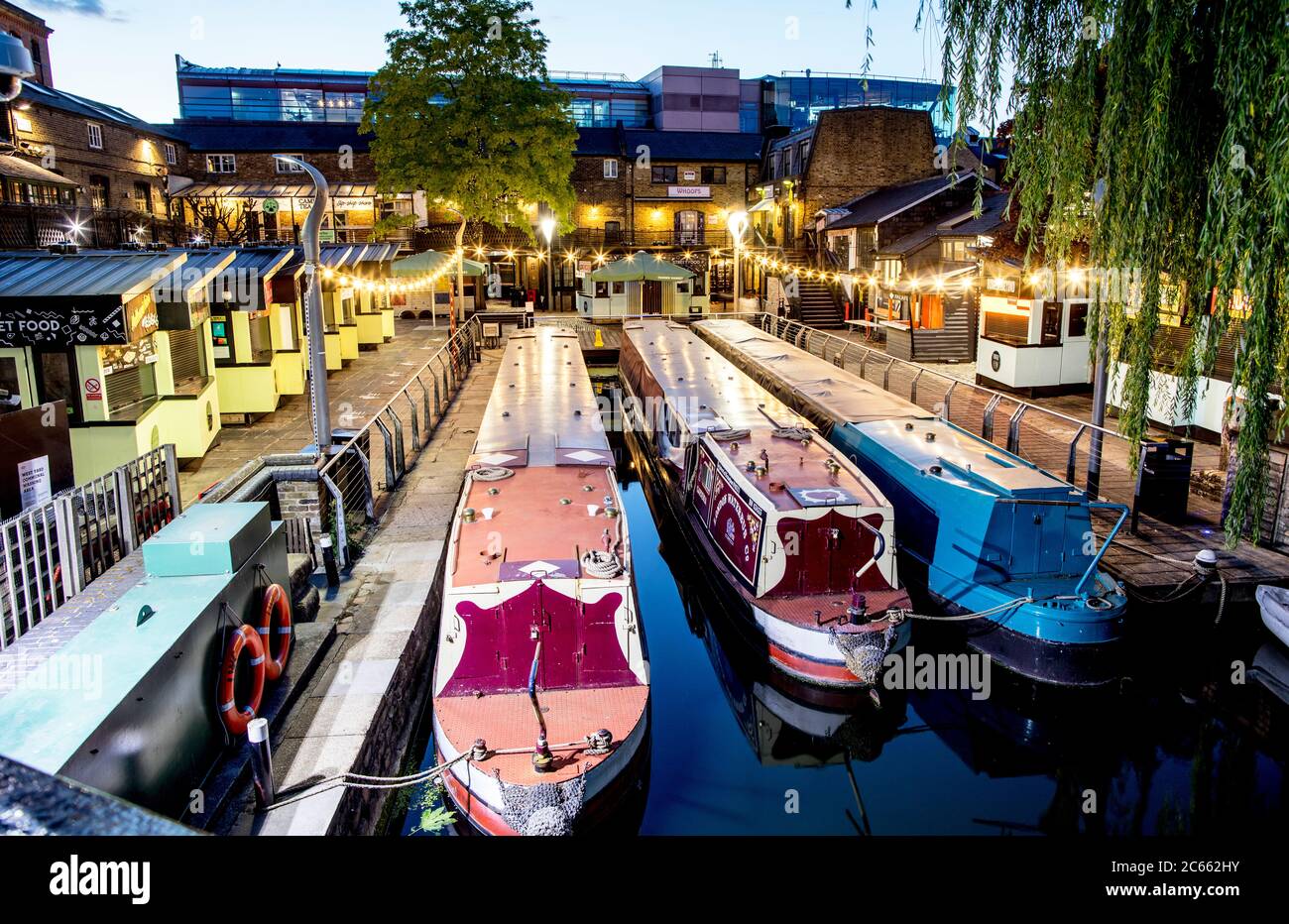 Barges In Camden Lock at Night London UK Stock Photo - Alamy