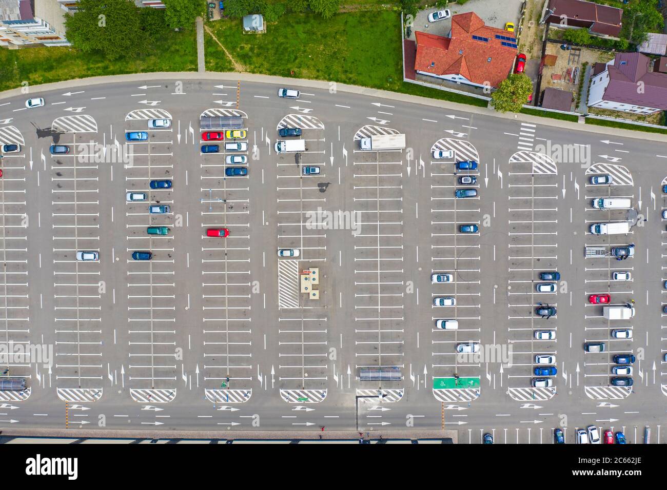 Almost empty mall parking lot, above view from drone Stock Photo - Alamy
