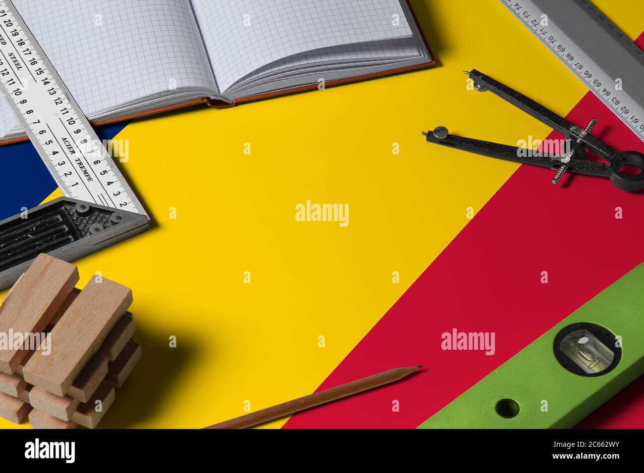 Chad national flag on profession concept with architect desk and tools ...
