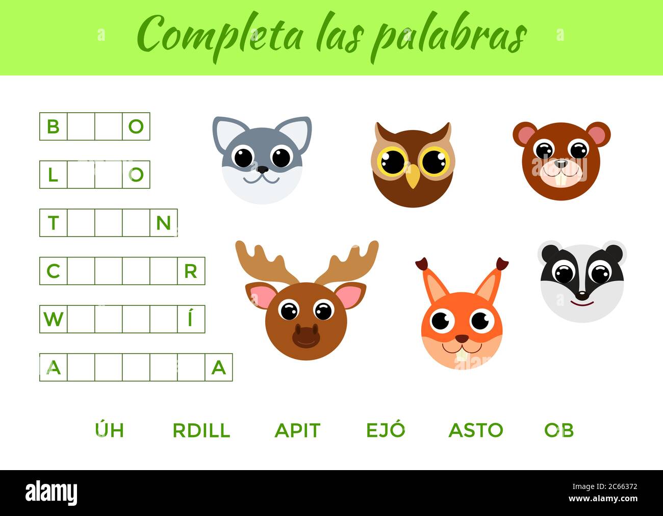 Completa las palabras - Complete the words, write missing letters ...