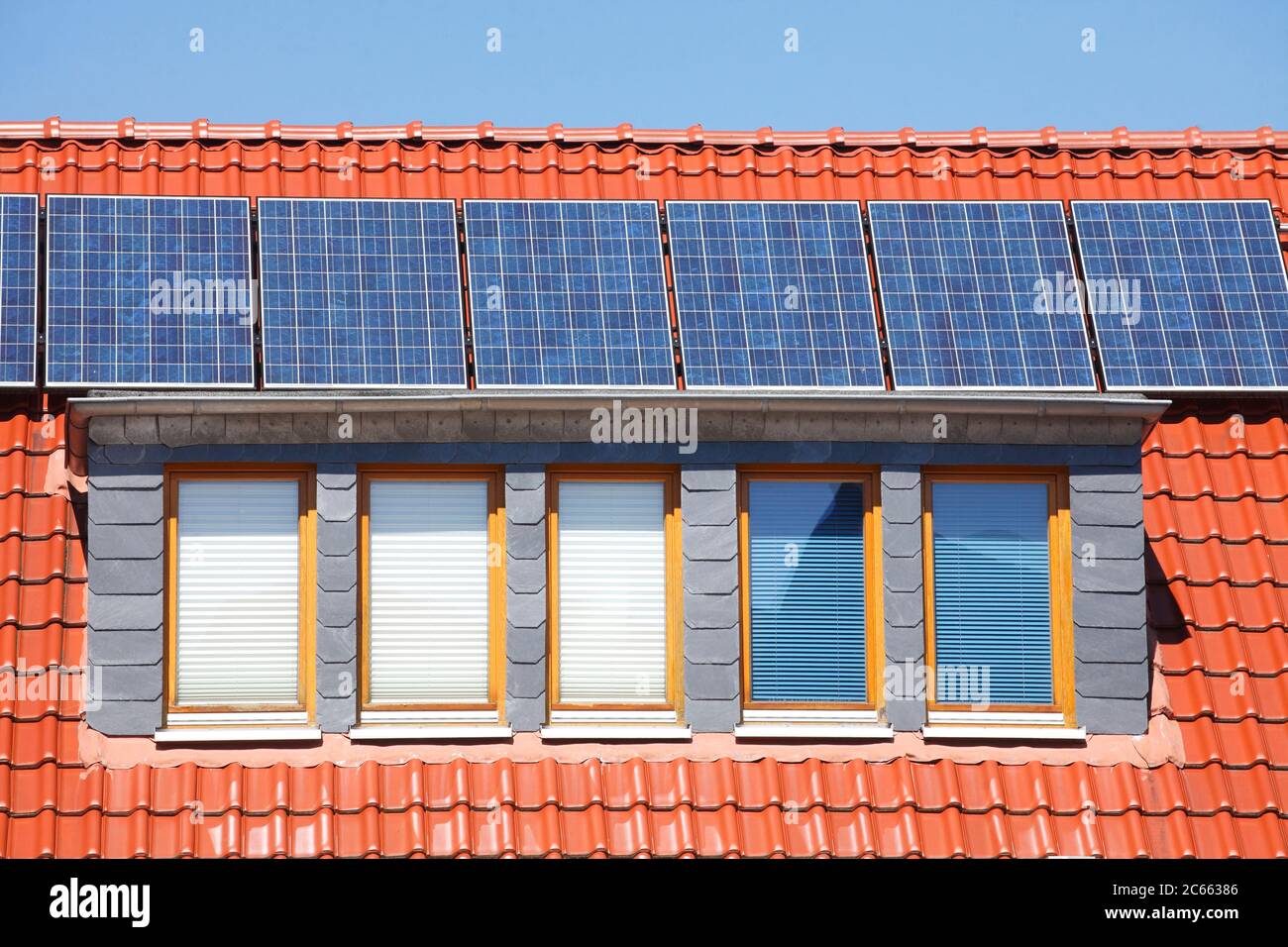 Solar cells on a solar roof, residential house, Germany, Europe Stock ...