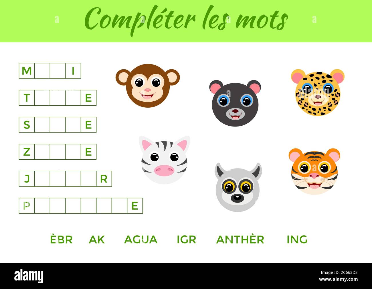 Compléter les mots - Complete the words, write missing letters ...