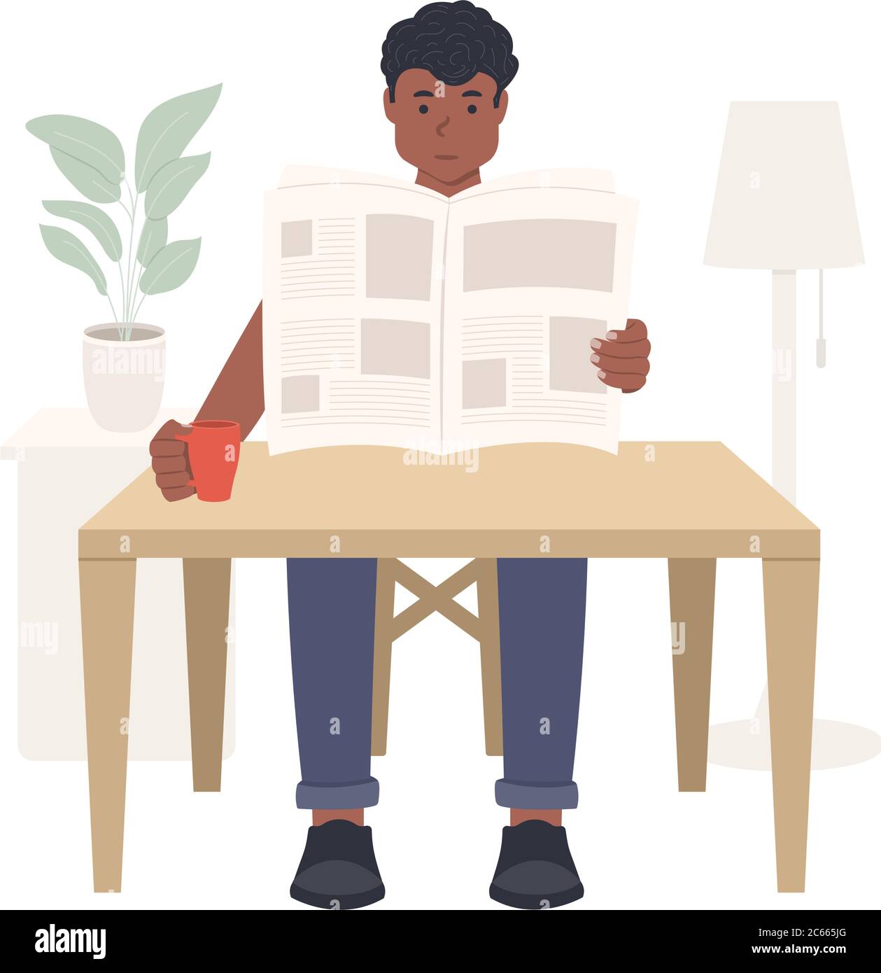 Man sitting desk reading magazine Stock Vector Images - Alamy