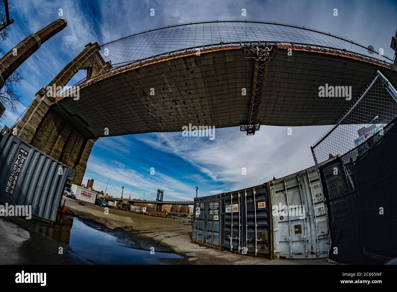 Manhattan Bridge with containers in New York, USA Stock Photo - Alamy