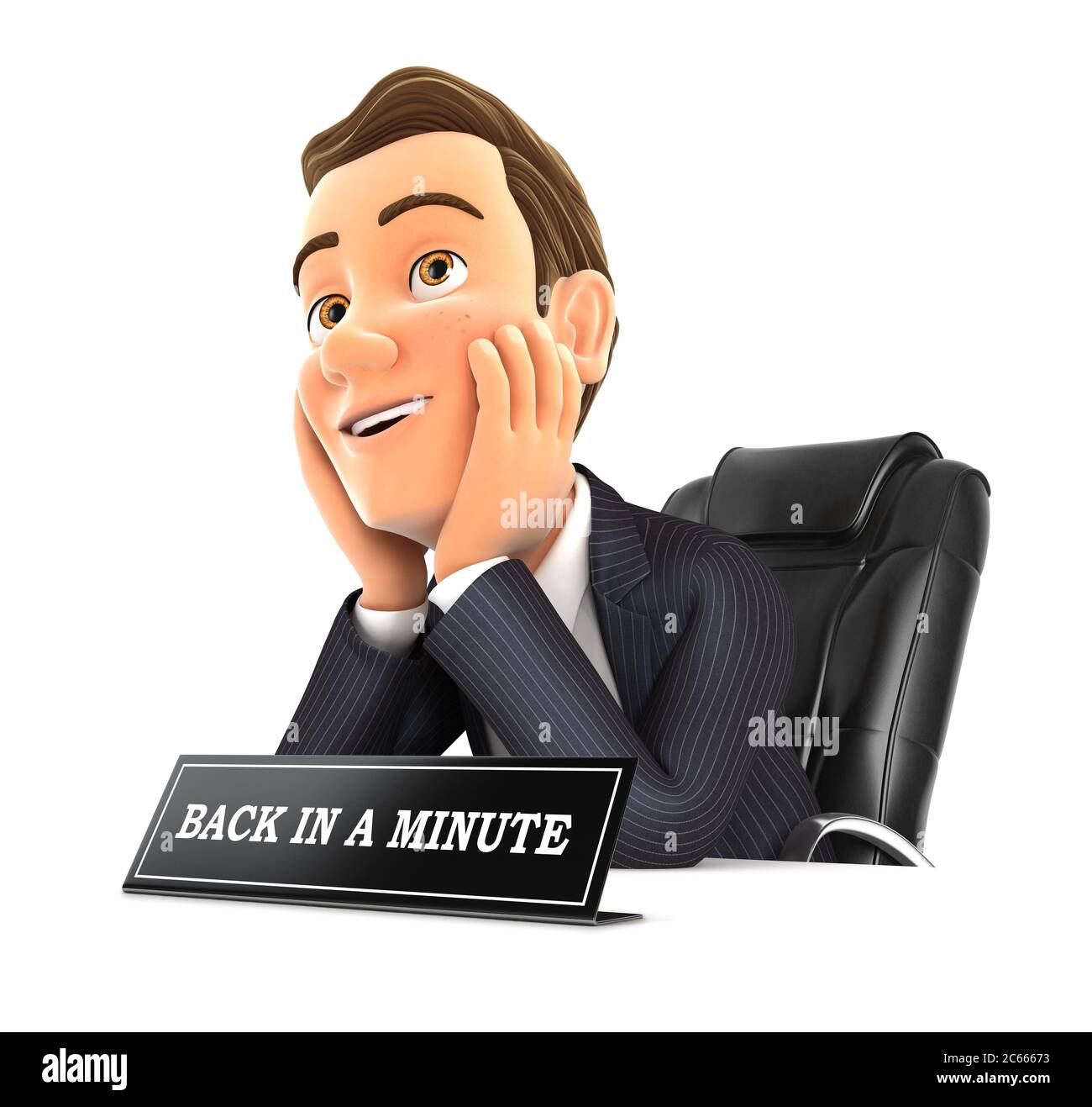 3d businessman back in a minute sign, illustration with isolated white ...