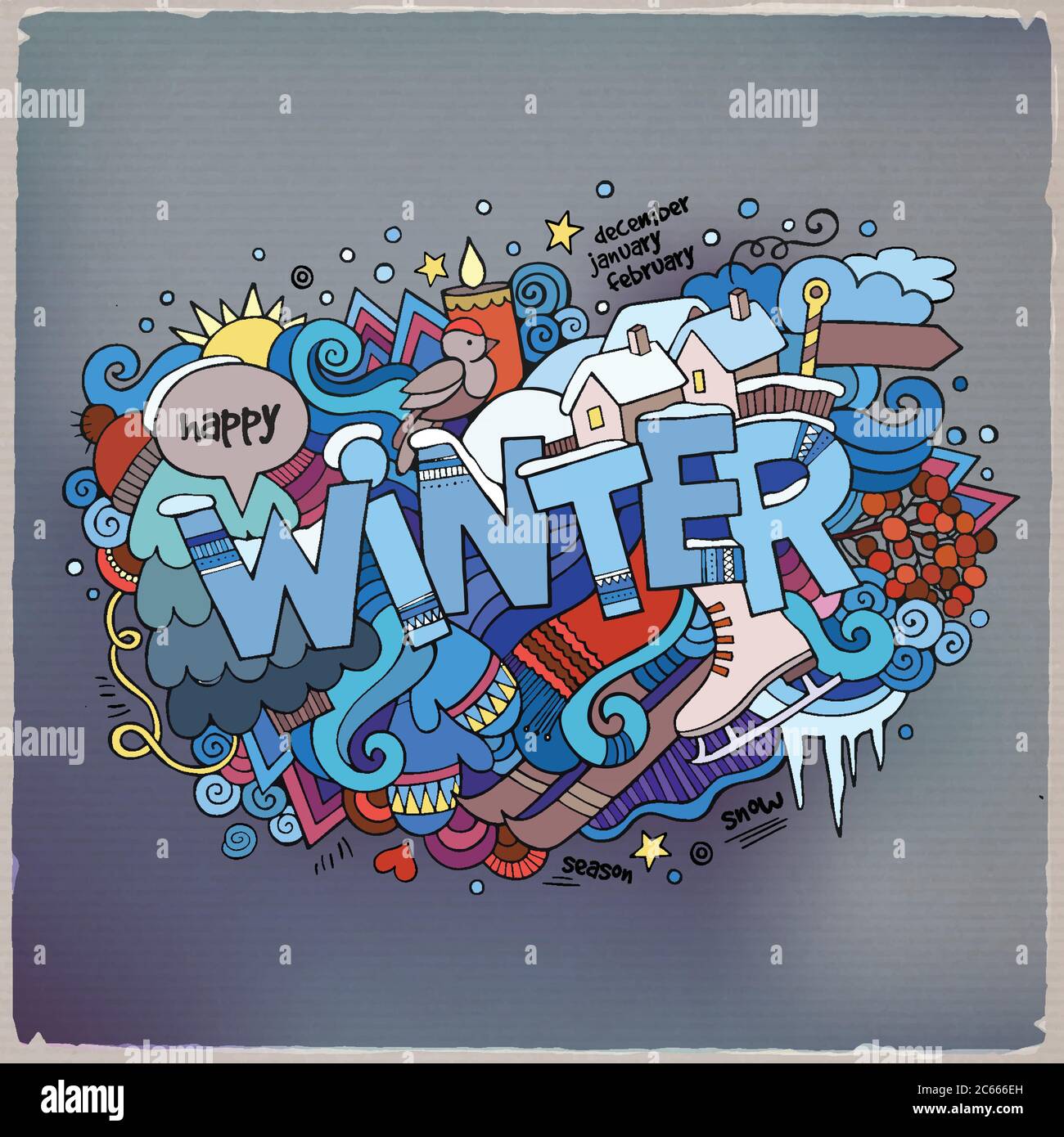 Winter hand lettering and doodles elements background Stock Vector ...