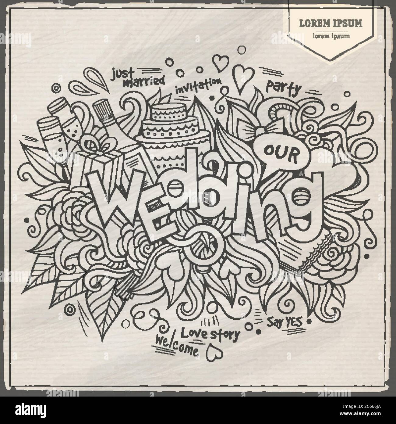 Wedding hand lettering and doodles elements background Stock Vector ...