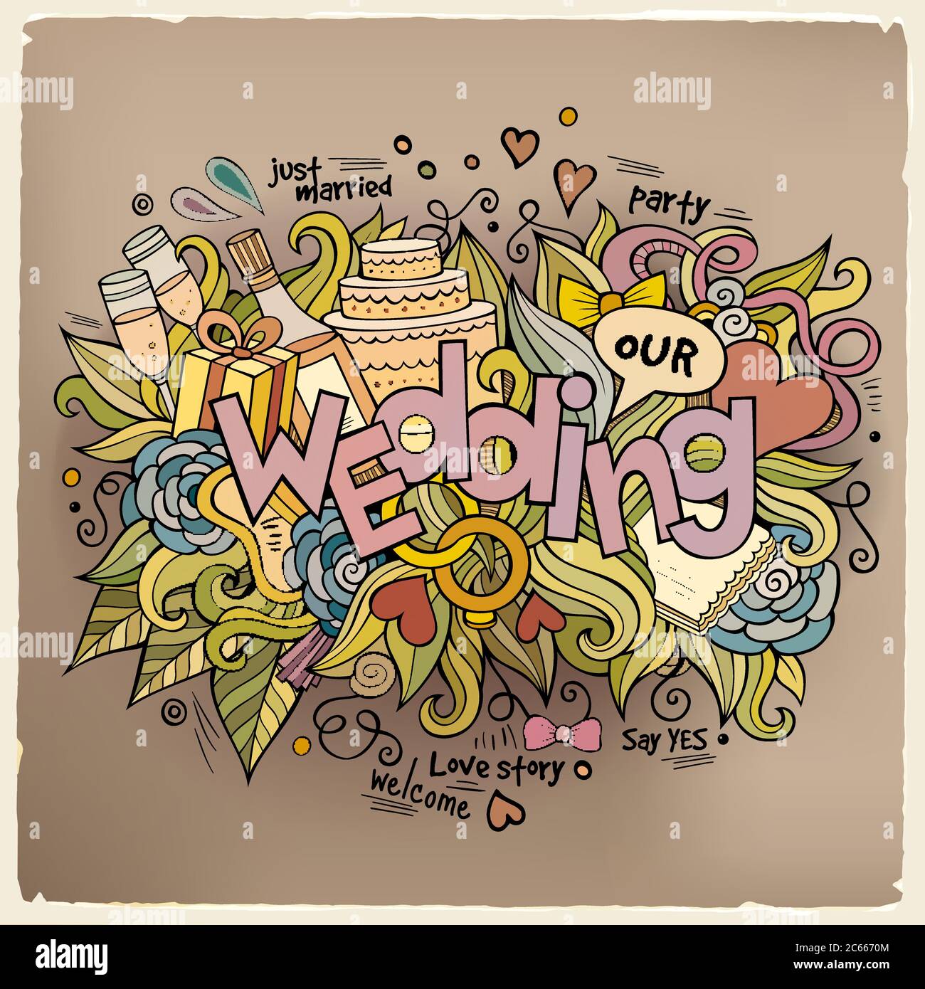 Wedding hand lettering and doodles elements background Stock Vector ...