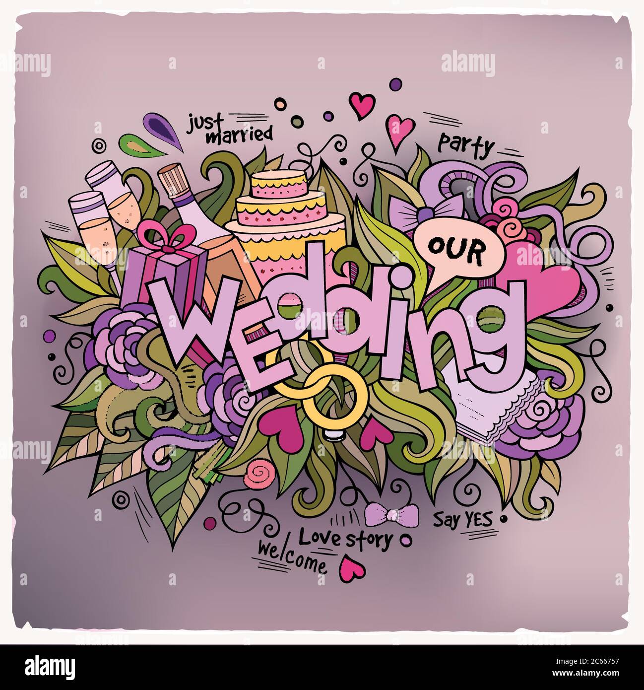 Wedding hand lettering and doodles elements background Stock Vector ...