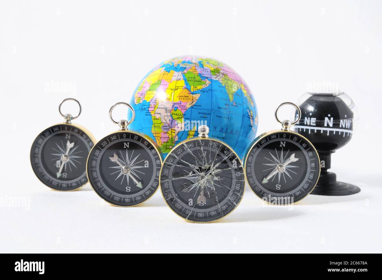 Orientation Concept Earth and Compass on a White Background Stock Photo ...
