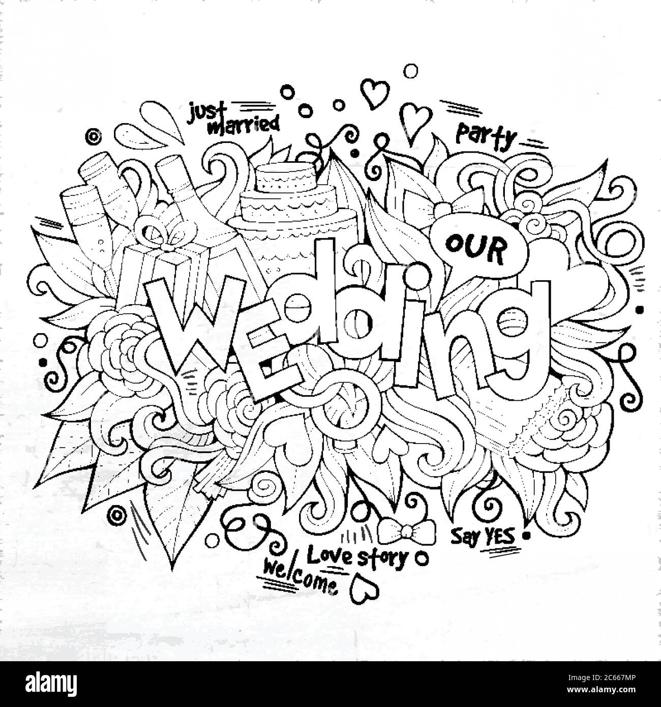 Wedding hand lettering and doodles elements sketch Stock Vector Image ...