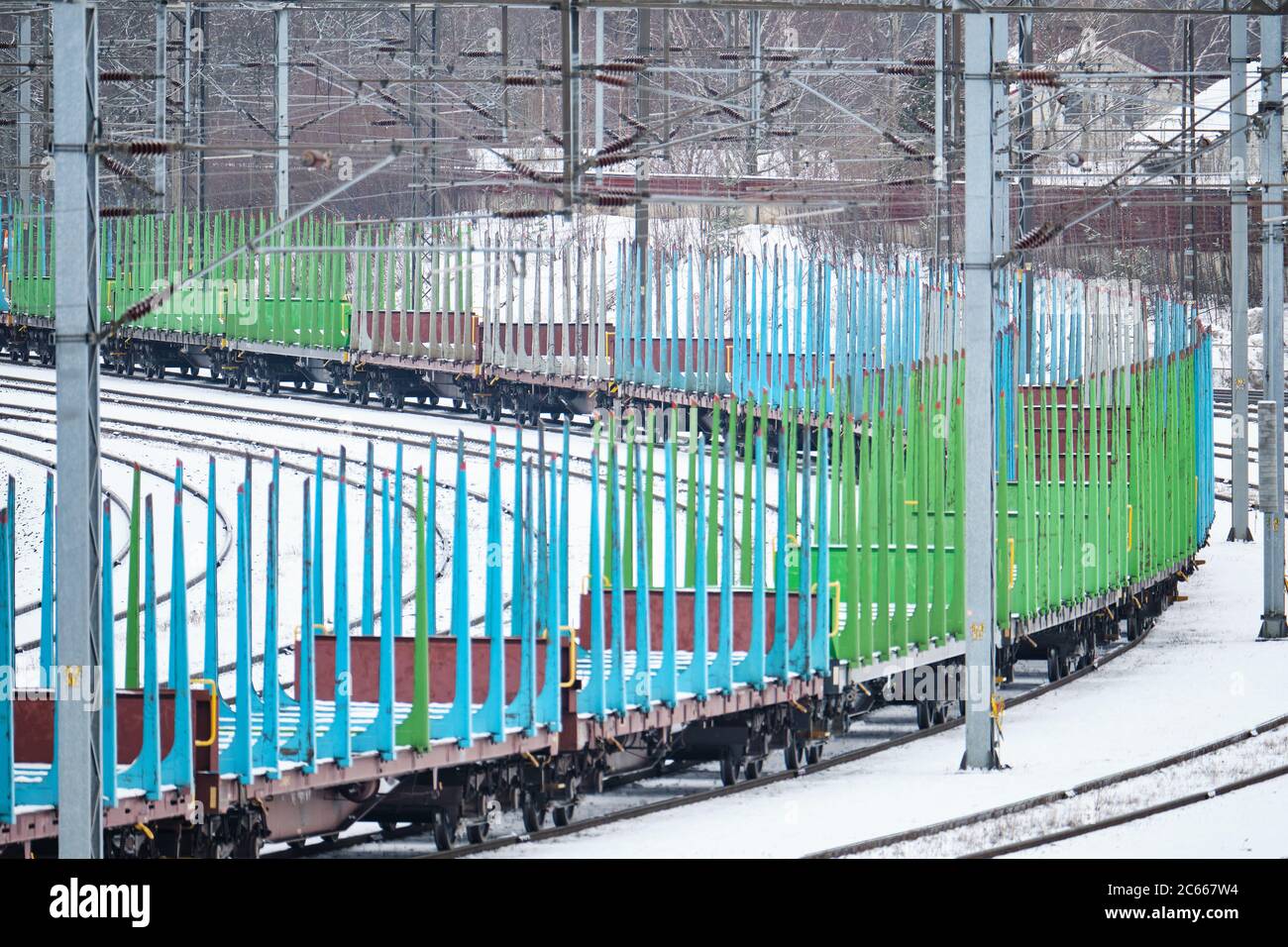 Empty cargo railroad cars for transporting wood in Finland Stock Photo ...
