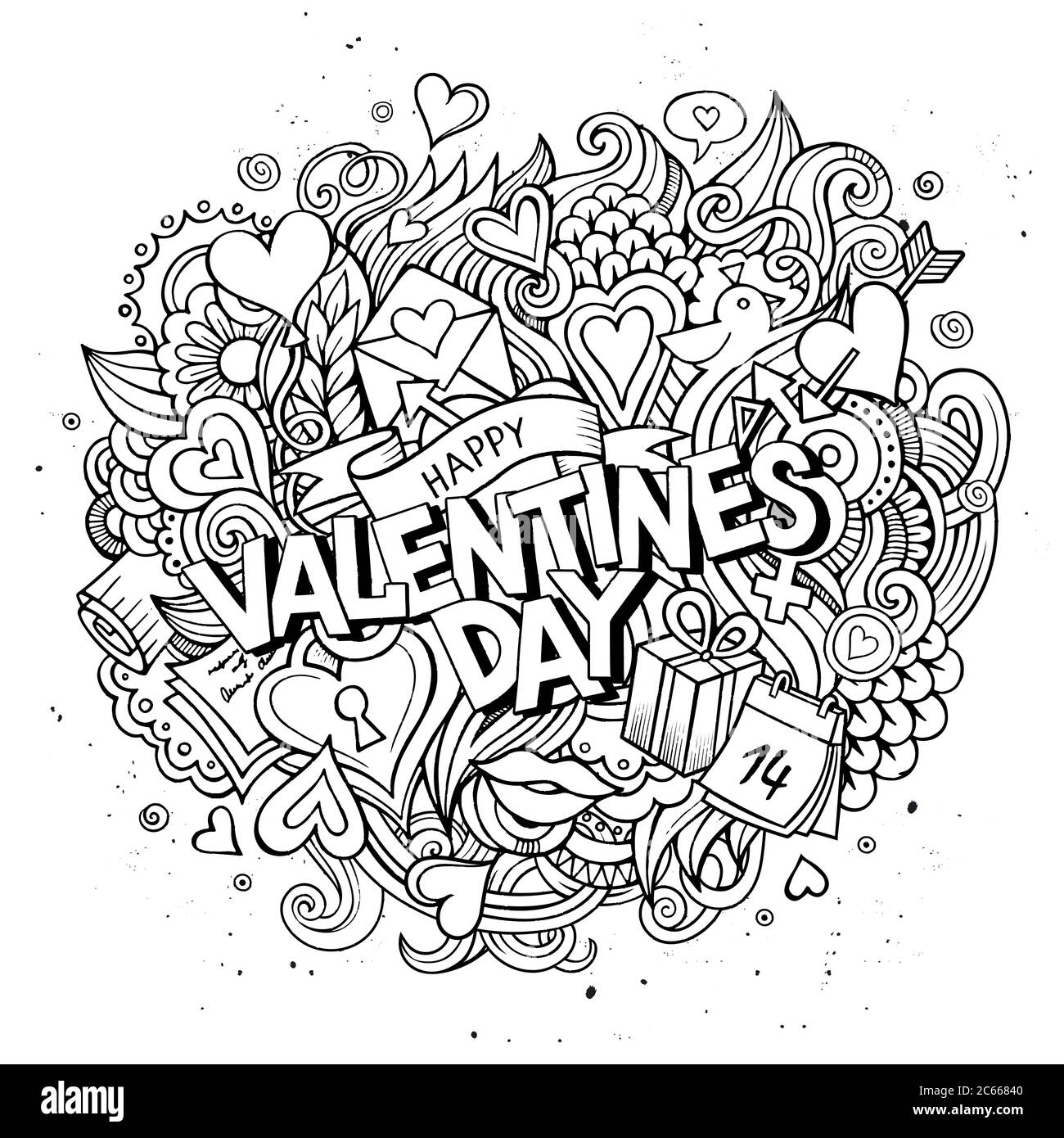 Cartoon vector hand drawn Doodle Happy Valentines Day Stock Vector ...