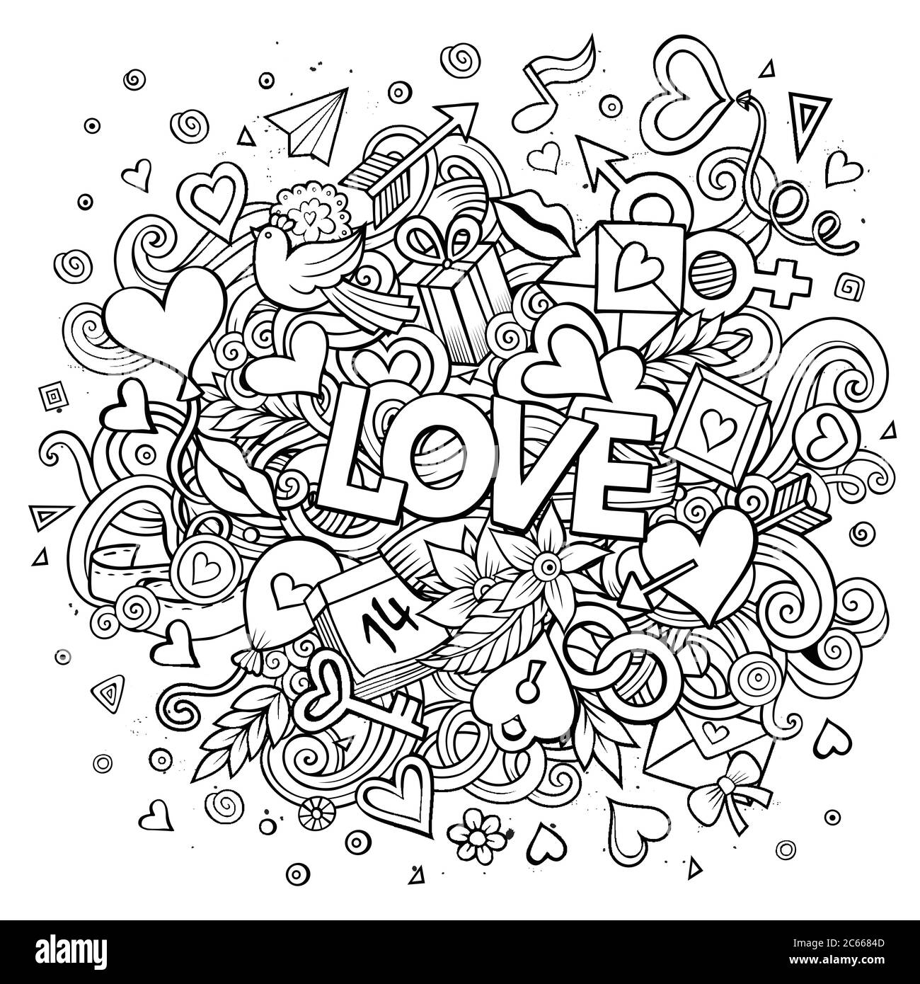 Cartoon Vector Hand Drawn Doodle Love Illustration Stock Vector Image And Art Alamy