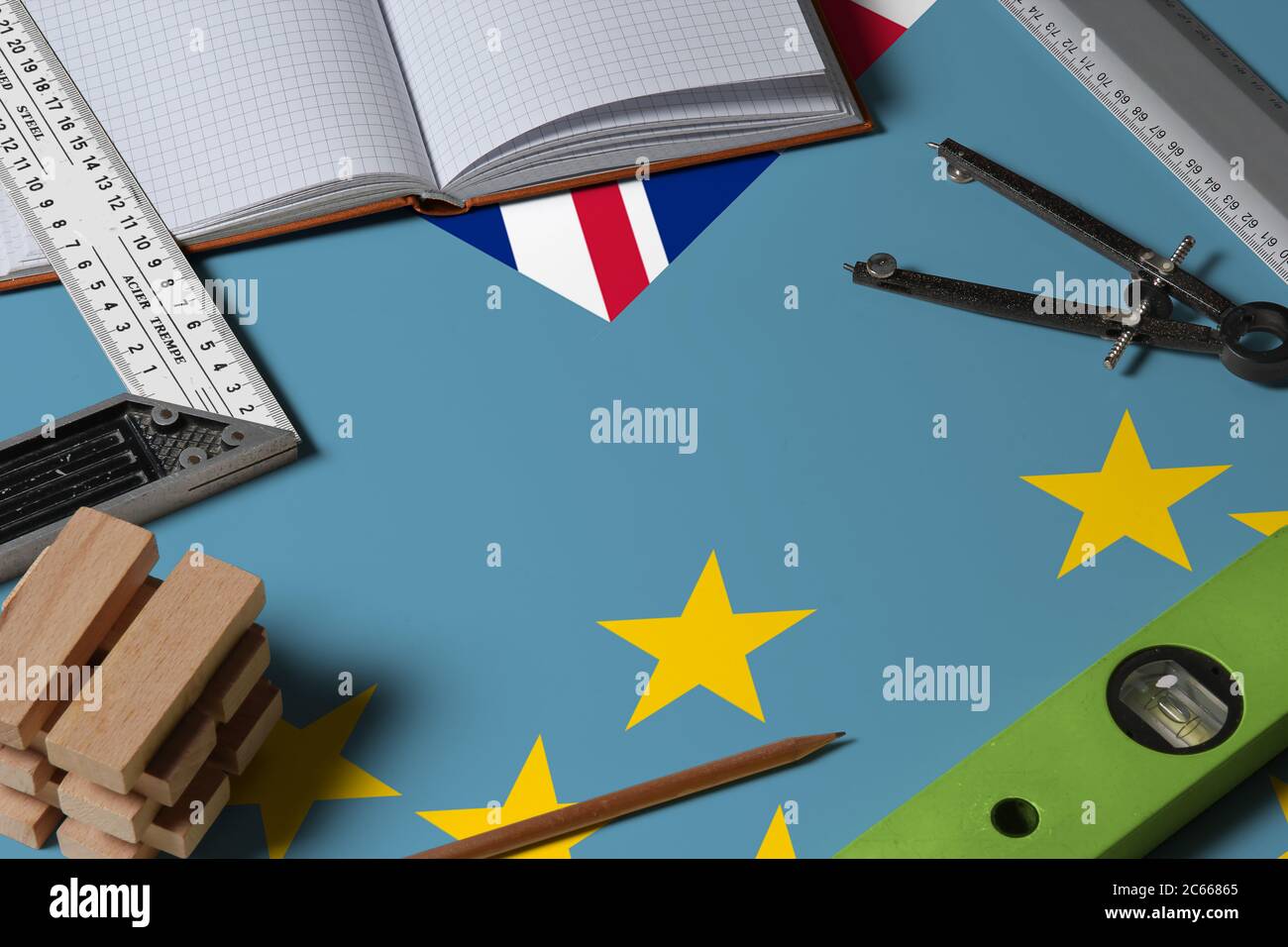 Tuvalu national flag on profession concept with architect desk and ...