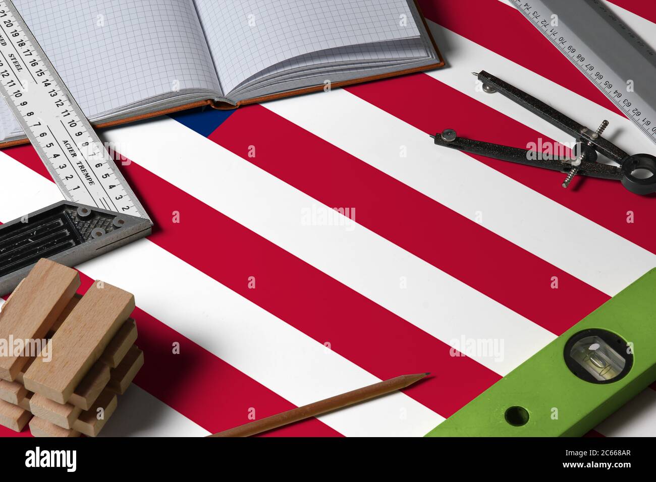 United States national flag on profession concept with architect desk ...