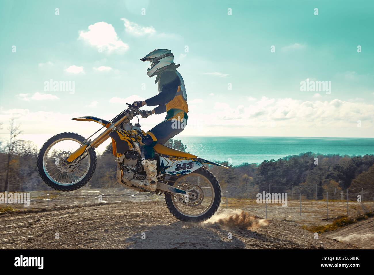 Extreme concept, challenge yourself. Extreme jump on a motorcycle on a ...