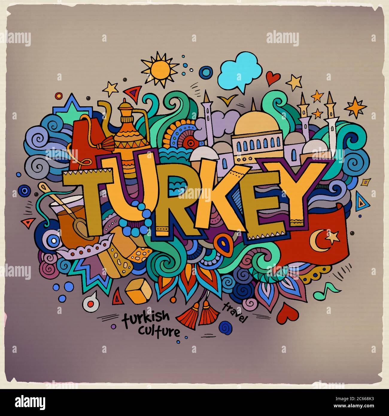 Turkey hand lettering and doodles elements background. Vector il Stock ...
