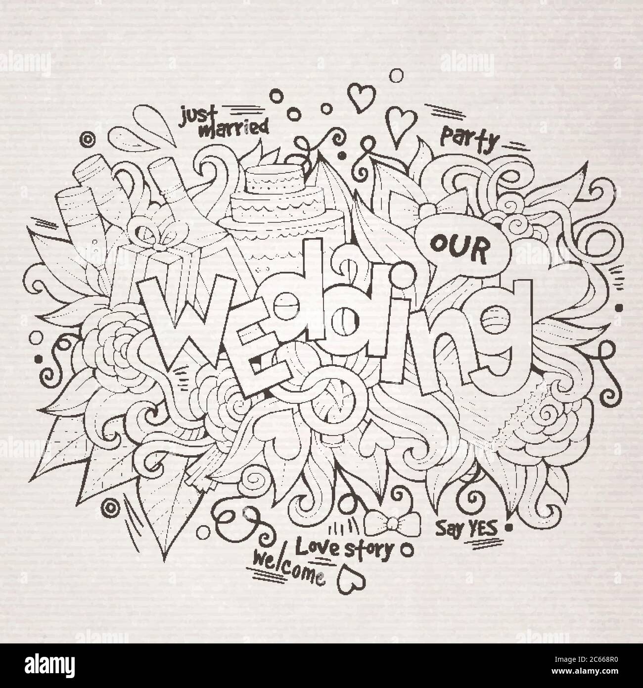 Wedding hand lettering and doodles elements sketch Stock Vector Image ...