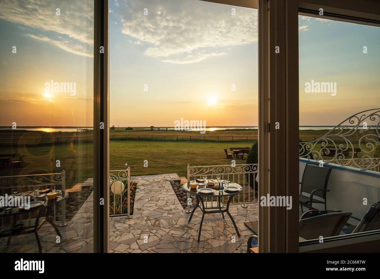 Poland, Slovenian National Park, Zarnowska, terrace with a view of Lake ...