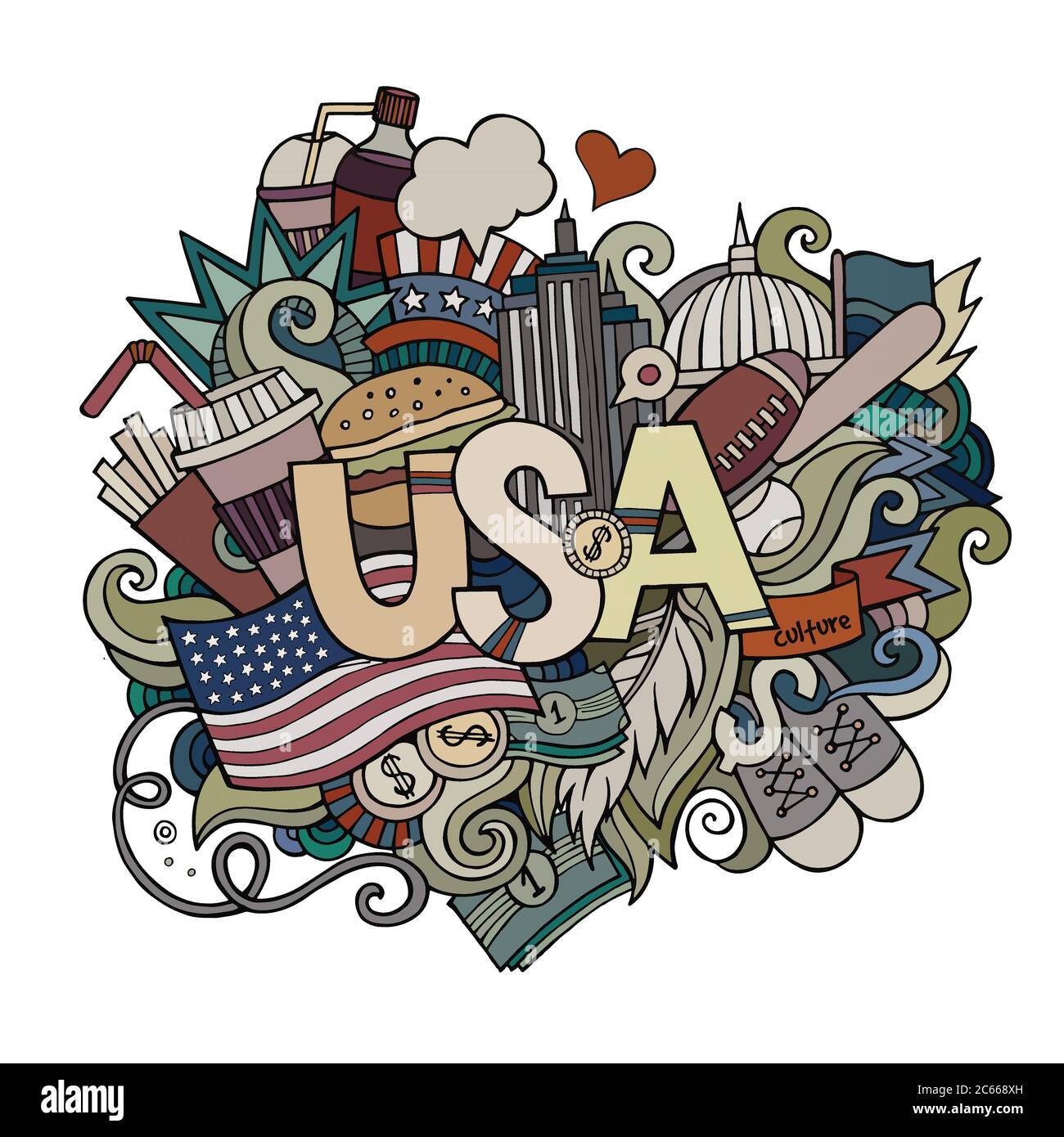 USA hand lettering and doodles elements background Stock Vector Image ...