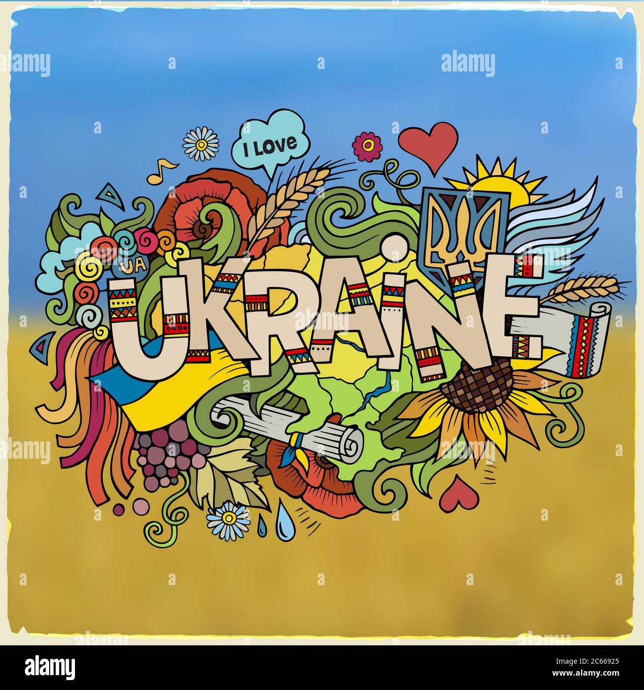 Ukraine hand lettering and doodles elements background Stock Vector ...