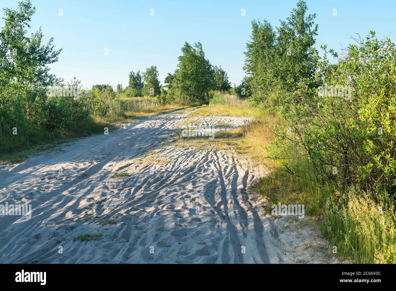 Baltic Sea coastal bike way R10 near Leba, sandy path Stock Photo - Alamy
