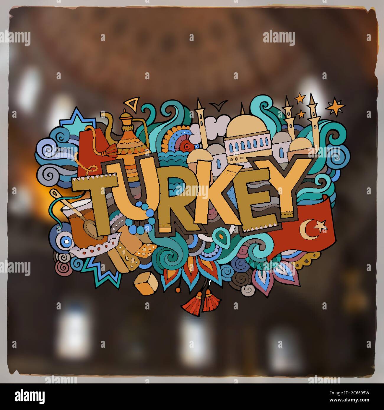 Turkey hand lettering and doodles elements background Stock Vector ...